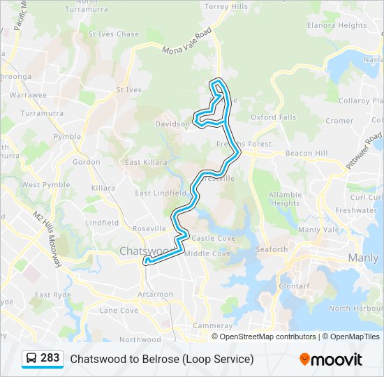 283 Route: Schedules, Stops & Maps - Chatswood via Belrose (Updated)