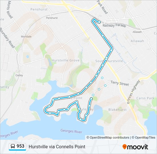 953 Route: Schedules, Stops & Maps - Hurstville via Connells Point ...