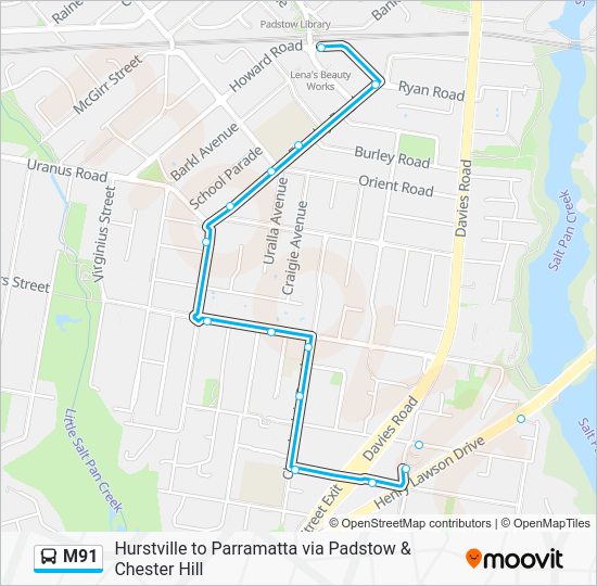 M91 Route: Schedules, Stops & Maps - Howard Rd opp Padstow Stn (Updated)