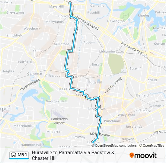 M91 Route: Schedules, Stops & Maps - Padstow Stn (Updated)