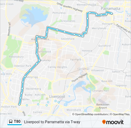 T80 Route: Schedules, Stops & Maps - Parramatta Stn (Updated)