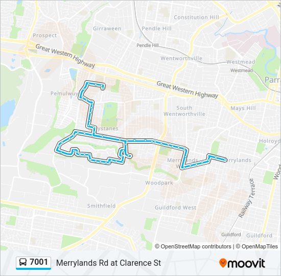 7001 Route: Schedules, Stops & Maps - Merrylands Rd at Clarence St ...