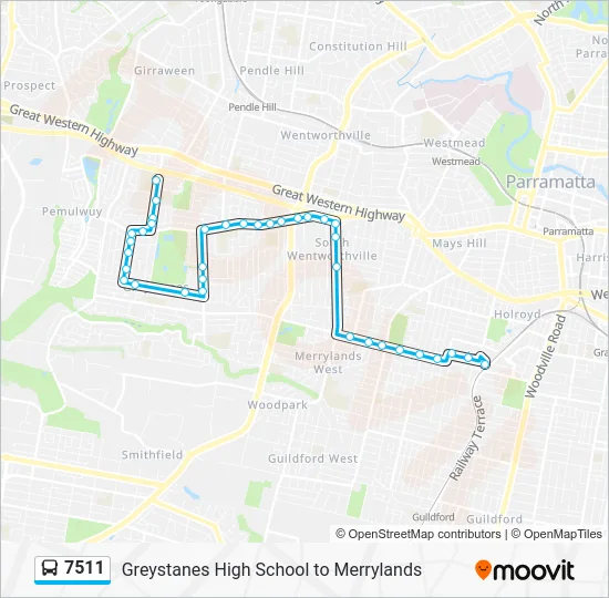 7511 Route: Schedules, Stops & Maps - Merrylands Intg (Updated)