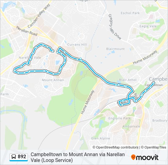892 Route: Schedules, Stops & Maps - Campbelltown via Mount Annan (Updated)