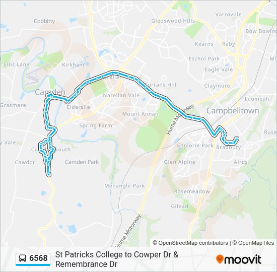 6568 Route: Schedules, Stops & Maps - Cowper Dr at Old Hume Hwy (Updated)
