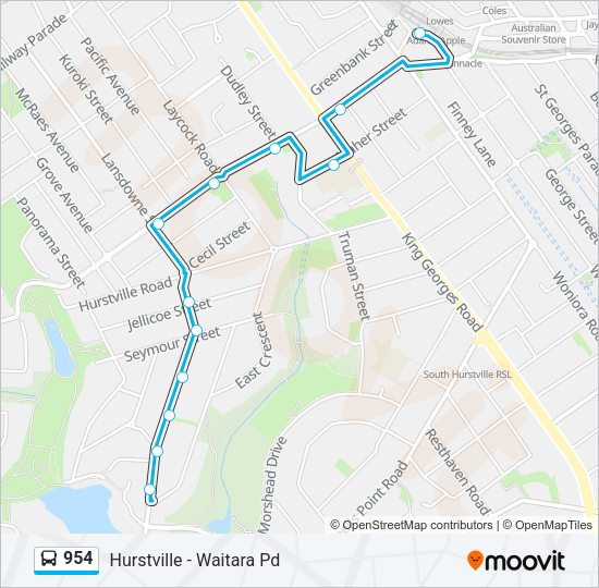 954 Route: Schedules, Stops & Maps - Hurstville - Waitara Pd (Updated)