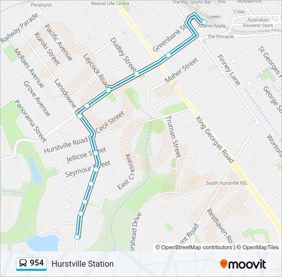 954 Route: Schedules, Stops & Maps - Hurstville Station (Updated)