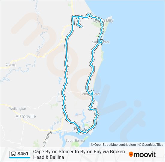 S451 Route: Schedules, Stops & Maps - Byron Bay Bus Depot Tasman Way ...