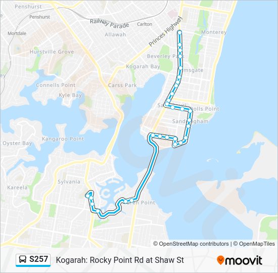 S257 Route: Schedules, Stops & Maps - Kogarah: Rocky Point Rd at Shaw ...