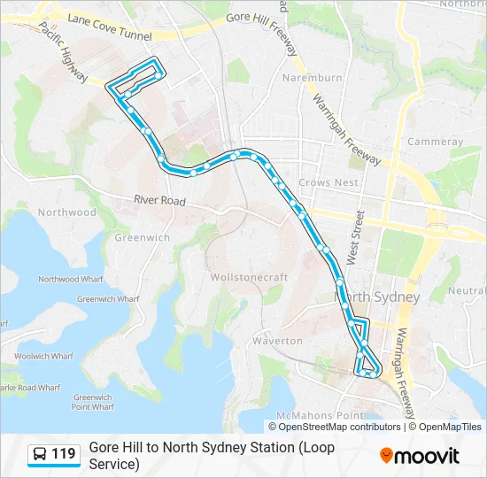119 Route: Schedules, Stops & Maps - Gore Hill via North Sydney Station ...