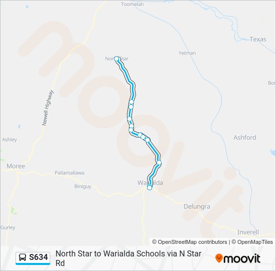 s634 Route: Schedules, Stops & Maps - Warialda Schools (Updated)