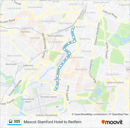305 Route: Schedules, Stops & Maps - Gibbons St - Redfern Station (Updated)