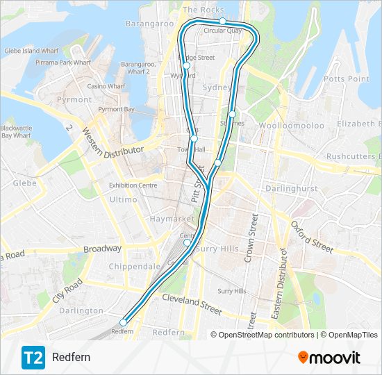 T2 Route: Schedules, Stops & Maps - Redfern (Updated)