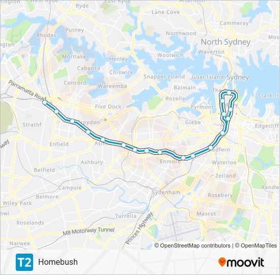 t2 Route: Schedules, Stops & Maps - Homebush (Updated)