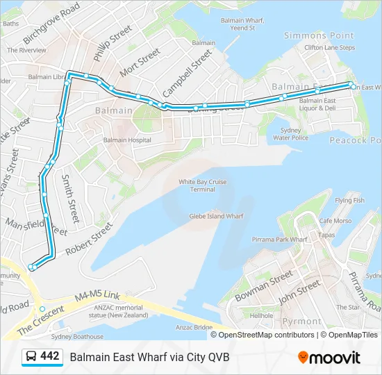 442 Route: Schedules, Stops & Maps - Balmain East Wharf via City QVB ...
