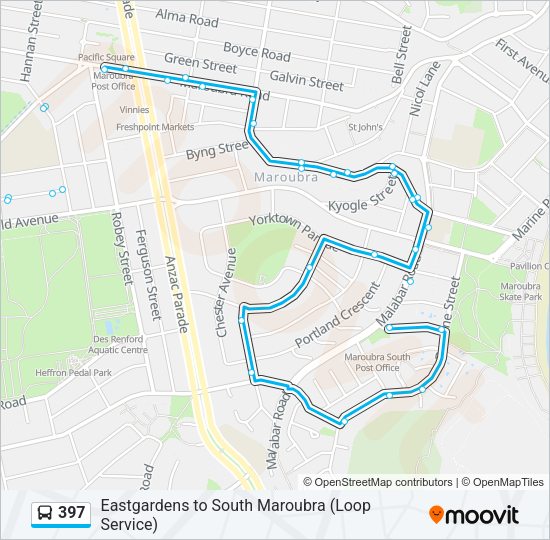 397 Route: Schedules, Stops & Maps - Eastgardens via South Maroubra ...