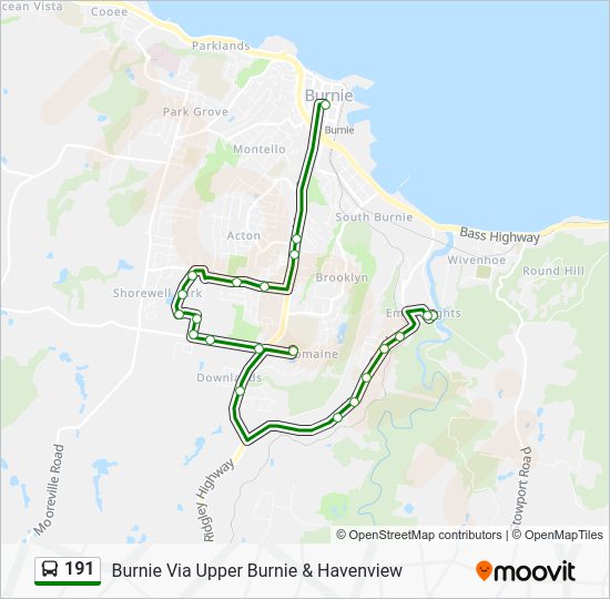 191 Route: Schedules, Stops & Maps - Burnie Via Upper Burnie ...