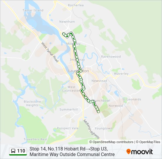 110 Route: Schedules, Stops & Maps - Stop 14, No.118 Hobart Rd‎→Stop U3 ...