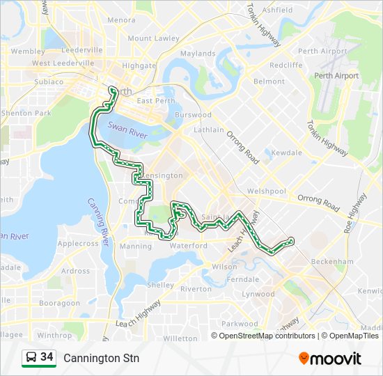 34 Route: Schedules, Stops & Maps - Cannington Stn (Updated)