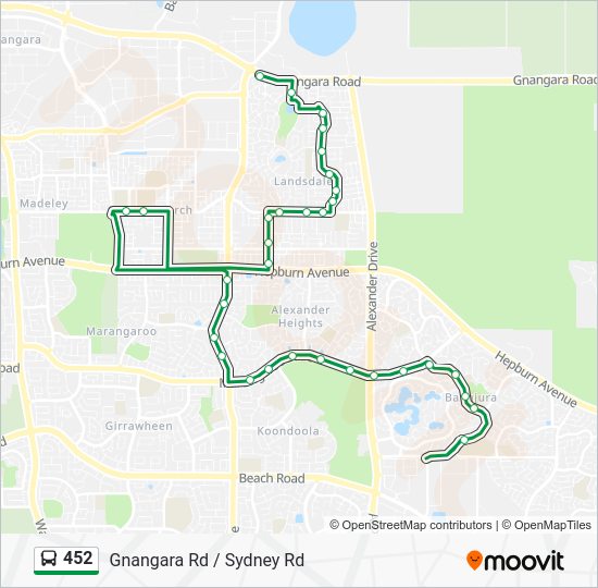 452 Route: Schedules, Stops & Maps - Gnangara Rd / Sydney Rd (Updated)