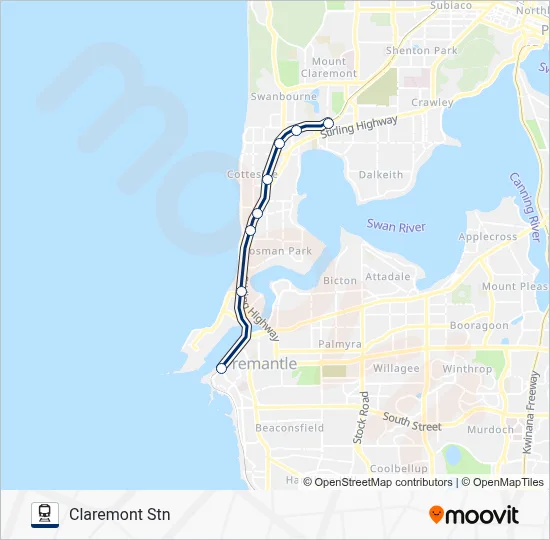 FREMANTLE LINE Route: Schedules, Stops & Maps - Claremont Stn (Updated)
