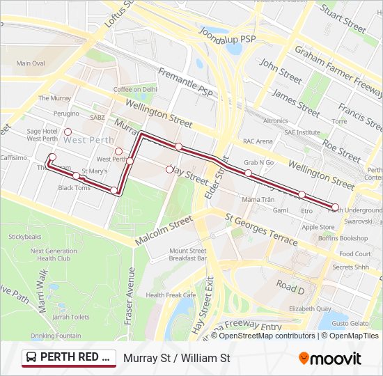 PERTH RED CAT Route: Schedules, Stops & Maps - Murray St / William St ...