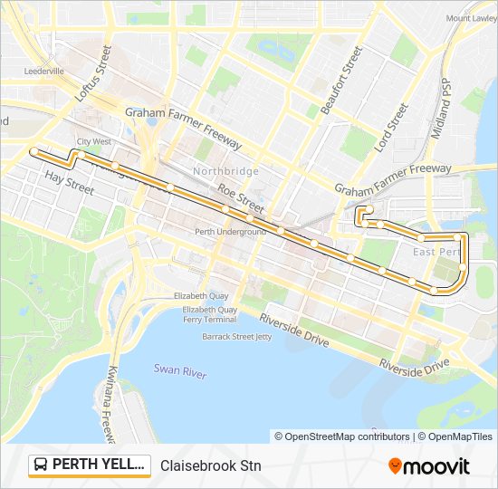 PERTH YELLOW CAT Route: Schedules, Stops & Maps - Claisebrook Stn (Updated)