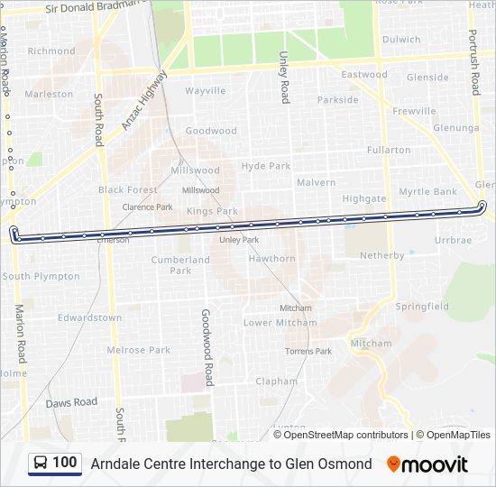 100 Route: Schedules, Stops & Maps - Glen Osmond (Updated)