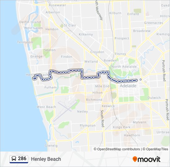 286 Route: Schedules, Stops & Maps - Henley Beach (Updated)