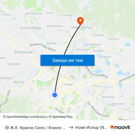 от Ⓜ️ Ж.К. Красно Село / Krasno Selo Qr. (0641) до Нови Искър (Novi ...