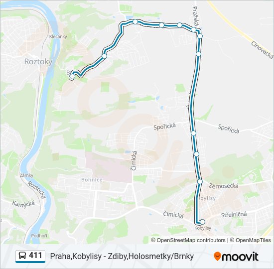 411 Route: Schedules, Stops & Maps - Zdiby,Brnky (Updated)