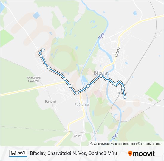561 Route: Schedules, Stops & Maps - Břeclav, Charvátská N. Ves ...