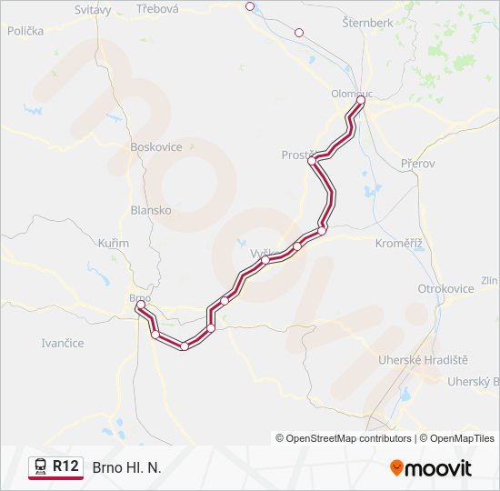R12 Trasa: Jízdní řády, zastávky a mapy - Brno Hl. N. (Aktualizováno)