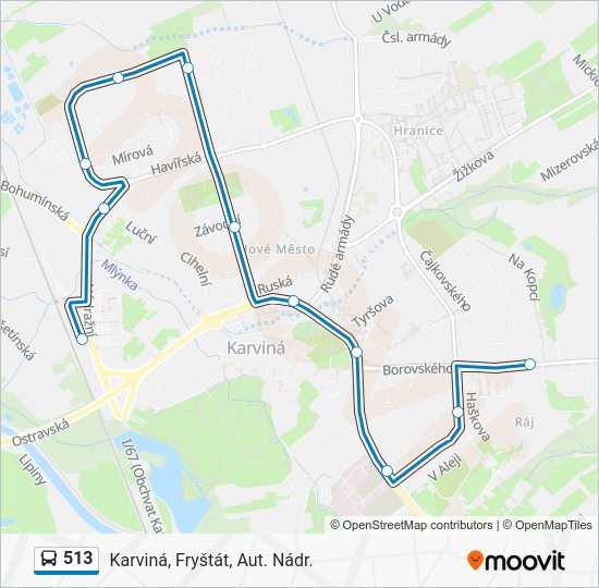 513 Route: Schedules, Stops & Maps - Karviná, Fryštát, Aut. Nádr. (Updated)
