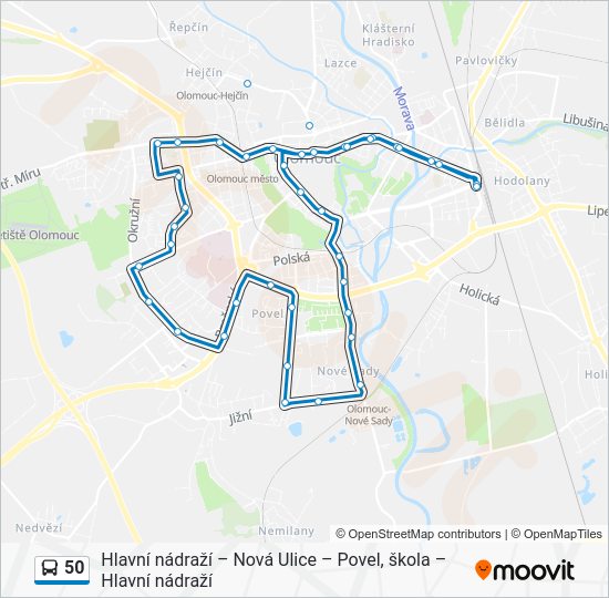 50 Trasa: Jízdní řády, zastávky a mapy - Olomouc, Hl. Nádr. (Aktualizováno)