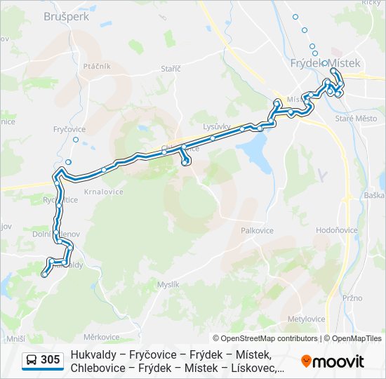 305 Route: Schedules, Stops & Maps - Hukvaldy, Horní Sklenov ...