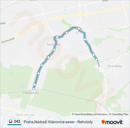 343 Trasa: Jízdní řády, zastávky a mapy - Jirny,Nové Jirny,Hájovna ...