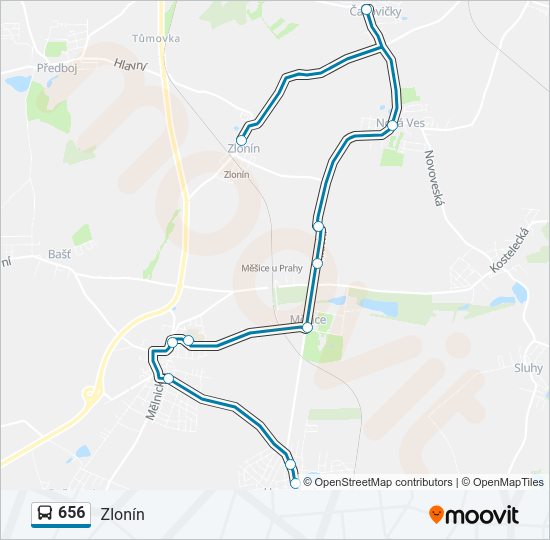 656 Route: Schedules, Stops & Maps - Zlonín (Updated)