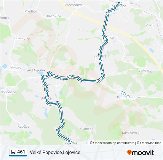 461 Trasa: Jízdní řády, zastávky a mapy - Velké Popovice,Lojovice ...