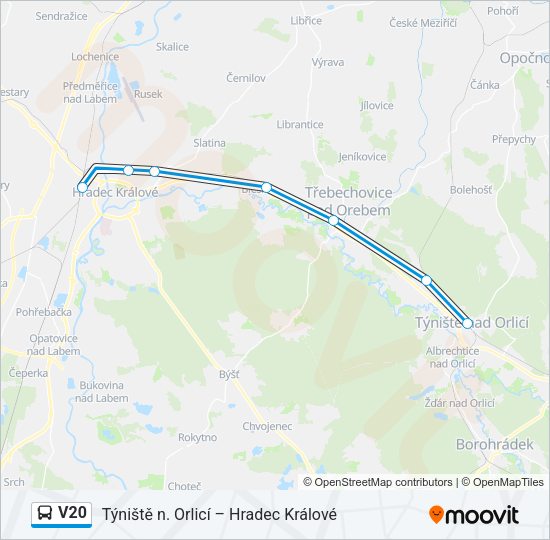 v20 Trasa: Jízdní řády, zastávky a mapy - Týniště Nad Orlicí ...
