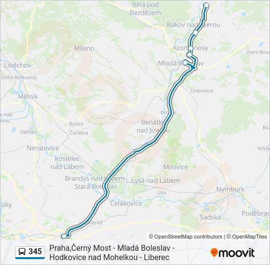 345 Route: Schedules, Stops & Maps - Mnichovo Hradiště,Nám. (Updated)