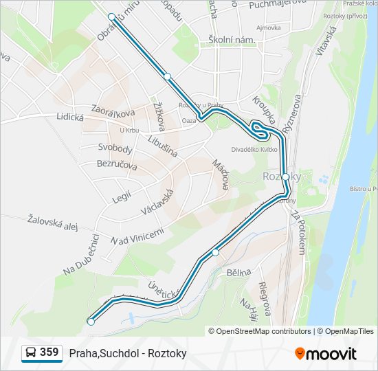 359 Trasa: Jízdní řády, zastávky a mapy - Roztoky,Masarykova ...