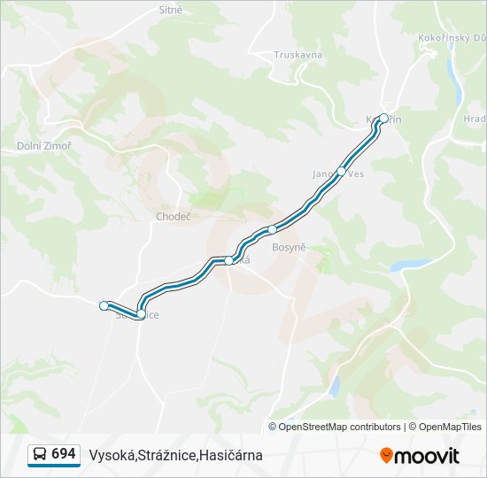 694 Route: Schedules, Stops & Maps - Vysoká,Strážnice,Hasičárna (Updated)
