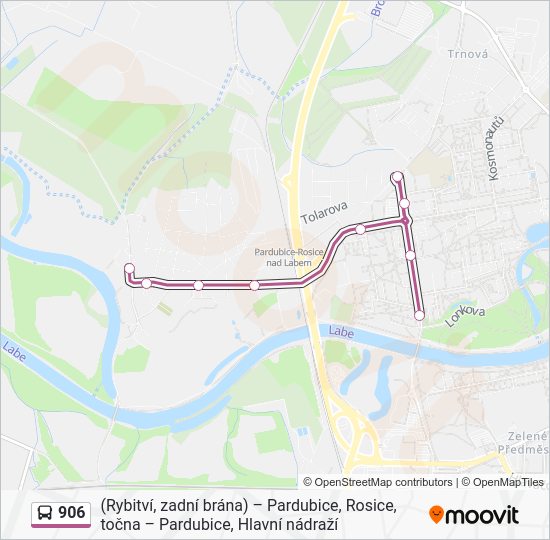 906 Route: Schedules, Stops & Maps - Pardubice, Polabiny, Lidická (Updated)