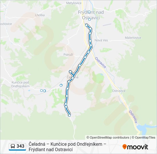 343 Route: Schedules, Stops & Maps - Čeladná, Rest. Kněhyně (Updated)