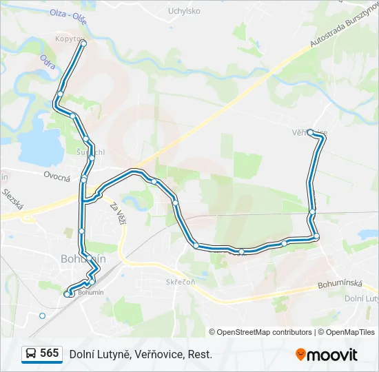 565 Route: Schedules, Stops & Maps - Dolní Lutyně, Veřňovice, Rest ...