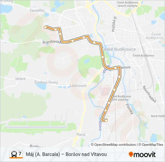 7 Route: Schedules, Stops & Maps - České Budějovice, Centrum Rožnov ...