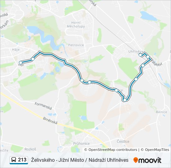 213 Trasa: Jízdní řády, zastávky a mapy - Háje (Aktualizováno)