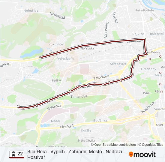 22 Route: Schedules, Stops & Maps - Bílá Hora (Updated)