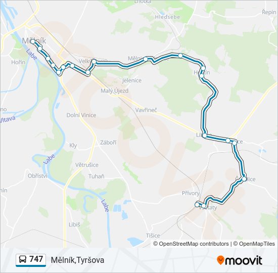 747 Trasa: Jízdní řády, zastávky a mapy - Mělník,Tyršova (Aktualizováno)